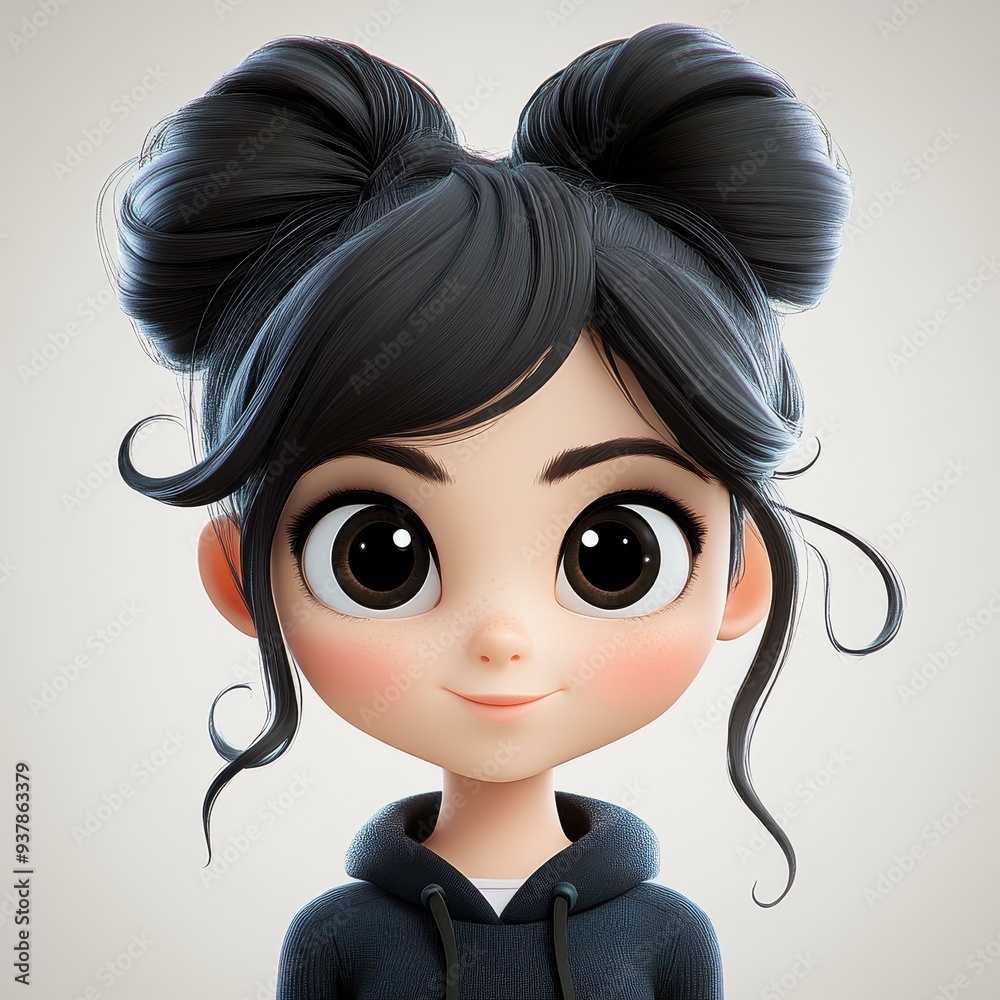 Stunning digital artwork showcases a darkhaired character, merging cute ...