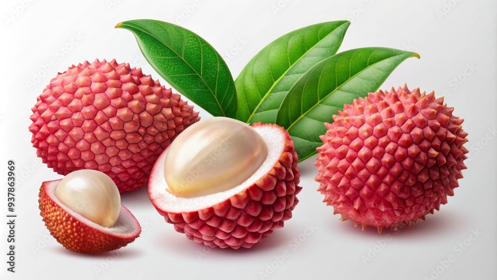 Lychee litchi lichee fruit, many angles and view side top front group ...