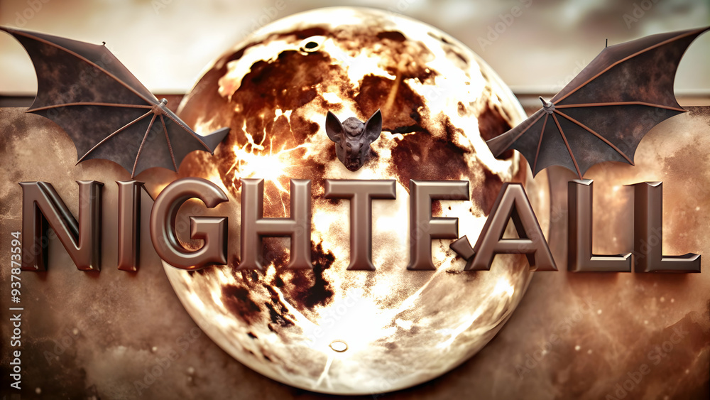 3D Bat and Full Moon Border with Nightfall Text concept as A dark and ...
