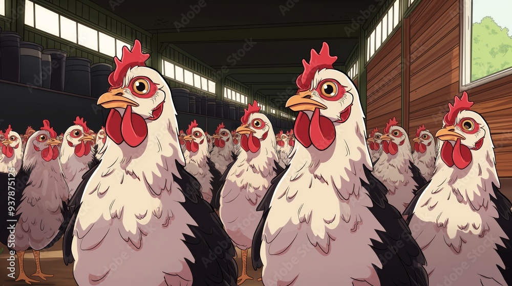 Chicken farm with wooden coops, free range egg and poultry industry ...