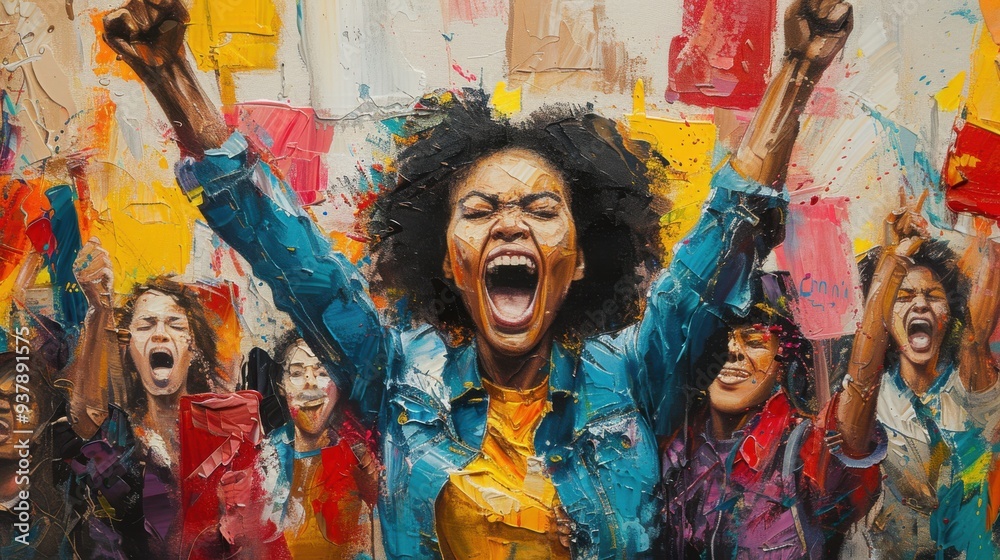 painting of Women at a protest - An intense scene of women at the ...