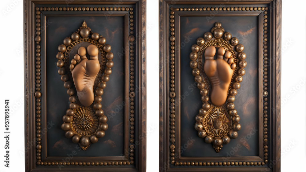 3D Hanumans Gada and Rams Footprints Frame concept as Vertical frame ...