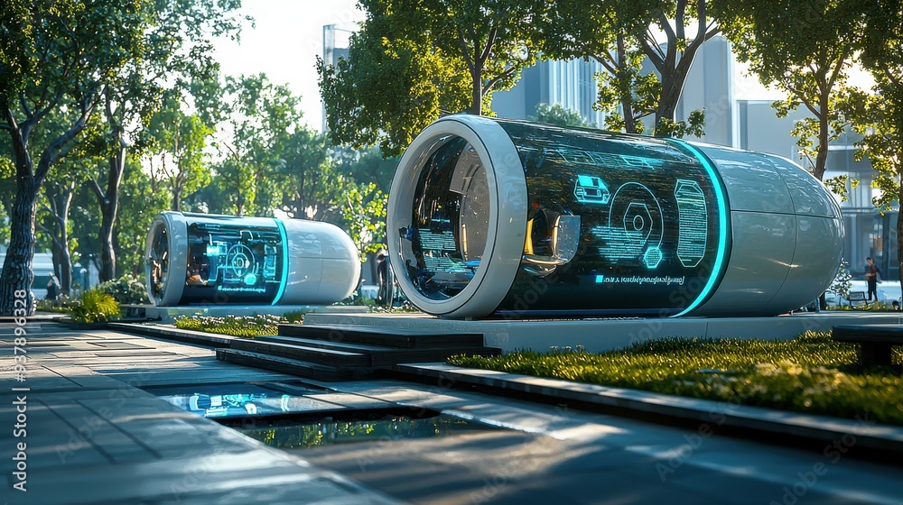 A college campus featuring AI-powered learning pods where students ...