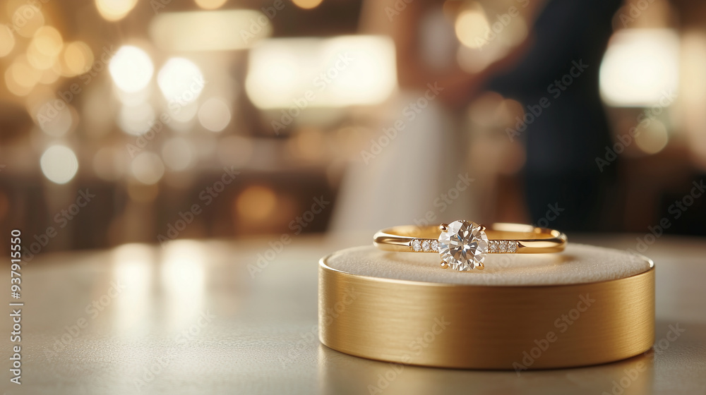 dazzling golden engagement ring adorned with diamonds, showcased on a ...