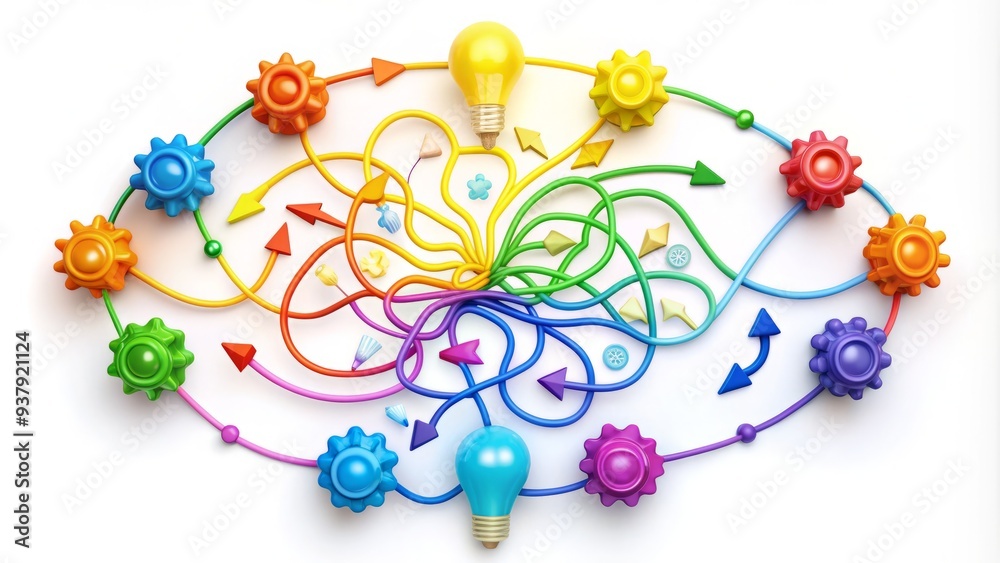 Colorful diagram illustrating creative thinking process with curly ...