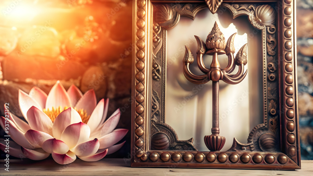 3D Trishul and Lotus Flower Frame concept as Vertical frame with a ...