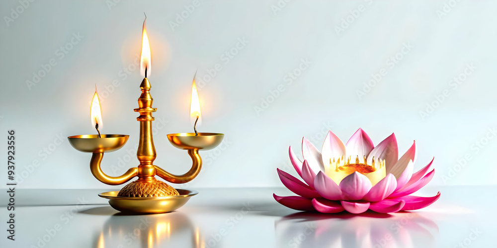 3D Trishul and Lotus with Diya Frame concept as Horizontal frame with a ...