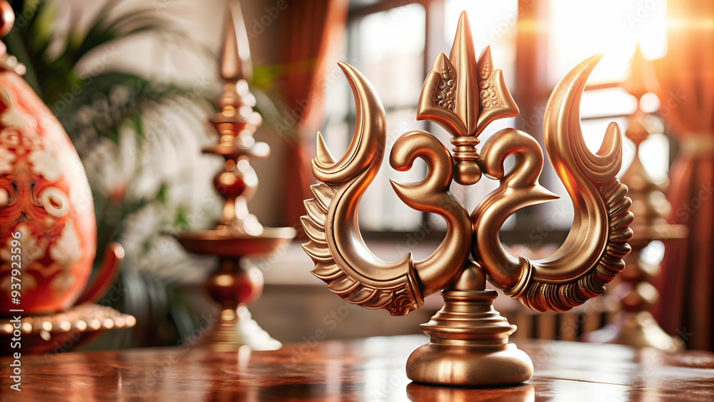 3D Trishul and Om Symbol concept as Vector illustration of a trishul ...