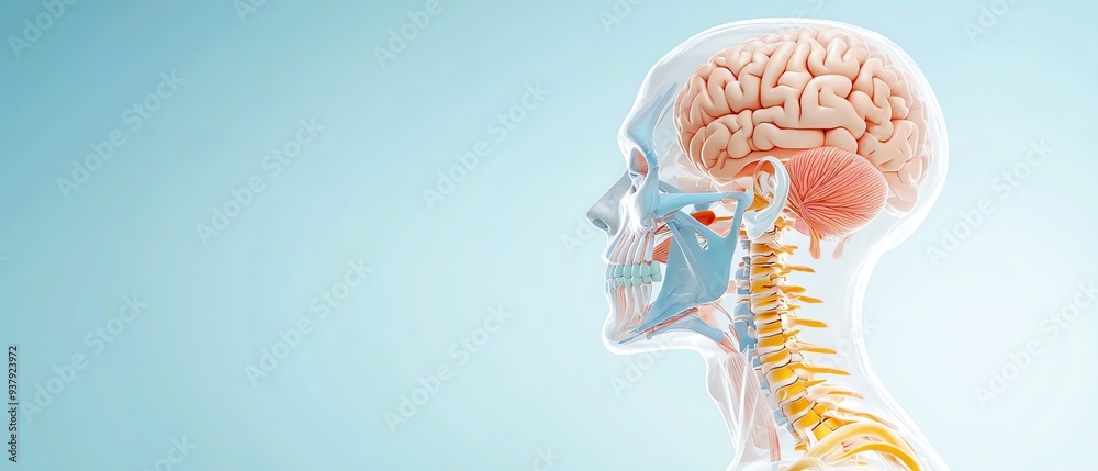 Illustration of the human head anatomy showcasing the brain, jaw, and ...