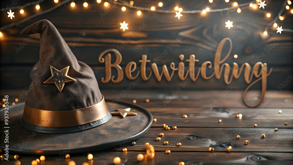 3D Witchs Hat and Stars Border with Bewitching Text concept as A ...