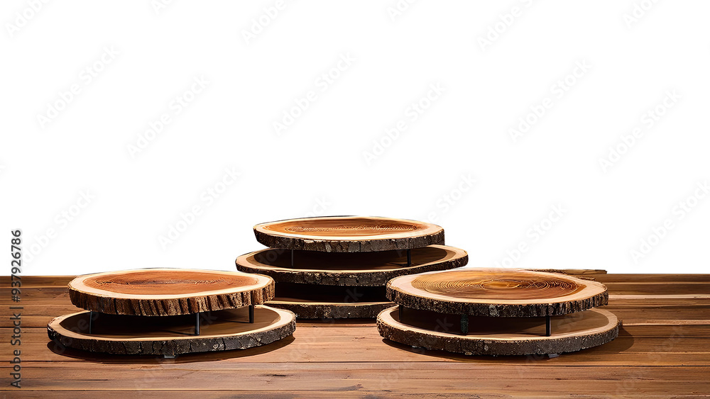 Rustic wooden platforms for artisanal product displays, featuring ...