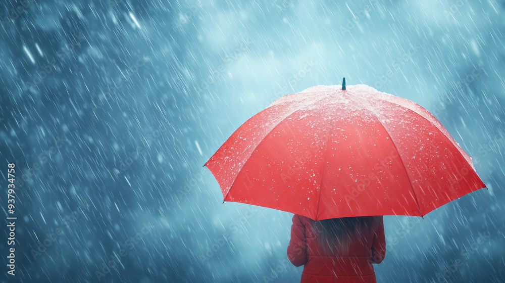 Umbrella Rain Red Walking In The Rain Girl With Red Umbrella Abstract