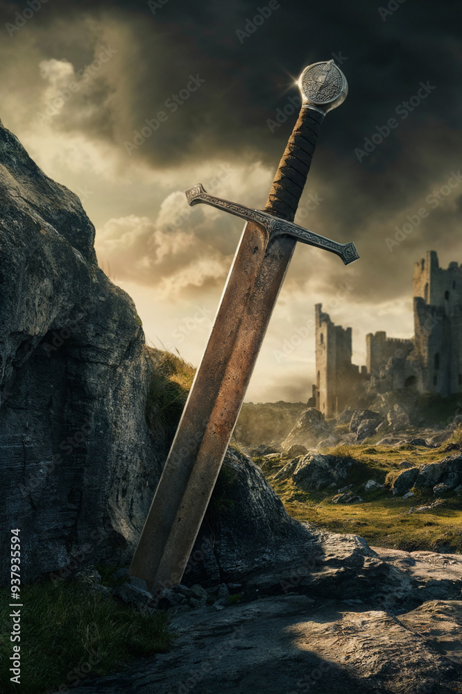Sword stuck in the ground. Ancient Templar Sword: Embedded in Earth, a ...