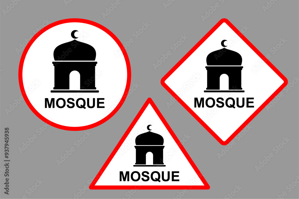 Collection of icons for mosque signs where Muslims pray. Editable and ...