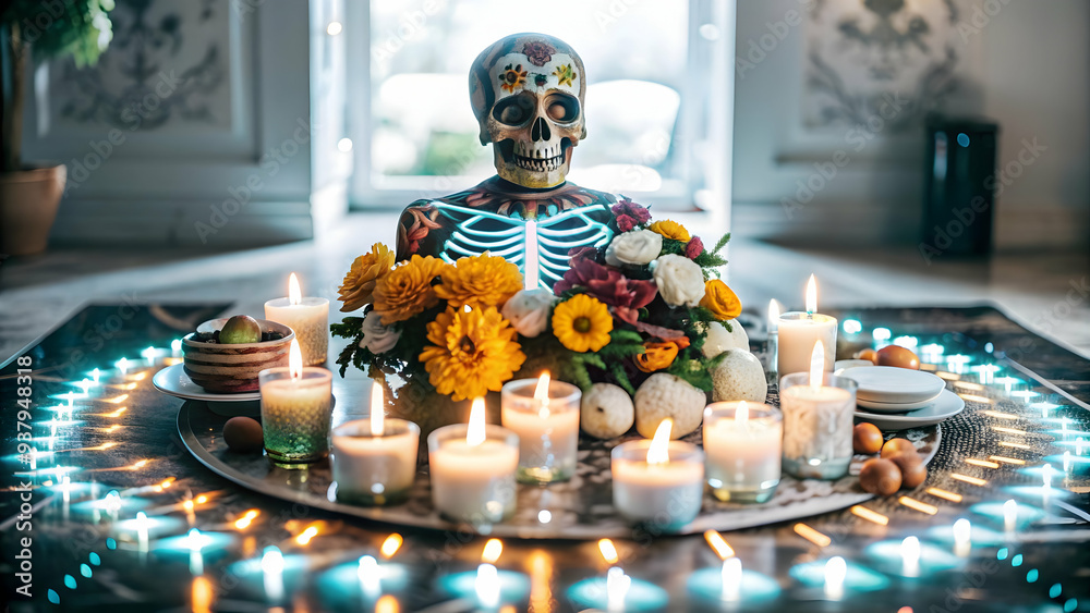 Flat Glowing Digital Ofrenda with Neon Light Effects concept as A ...