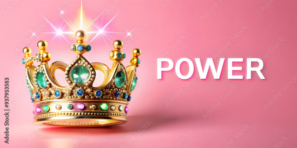 Flat Holographic Crown and Trident with Power Text concept as A ...