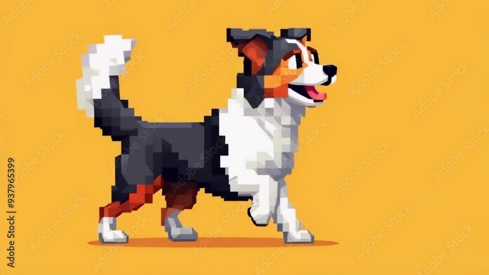 Pixel Art Animation of a Dog Wagging Its Tail with an Orange Background ...