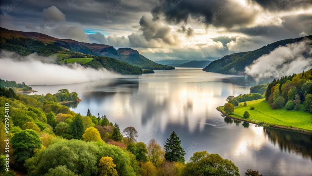 Mysterious fog shrouds the calm waters of Scotland's legendary Loch ...