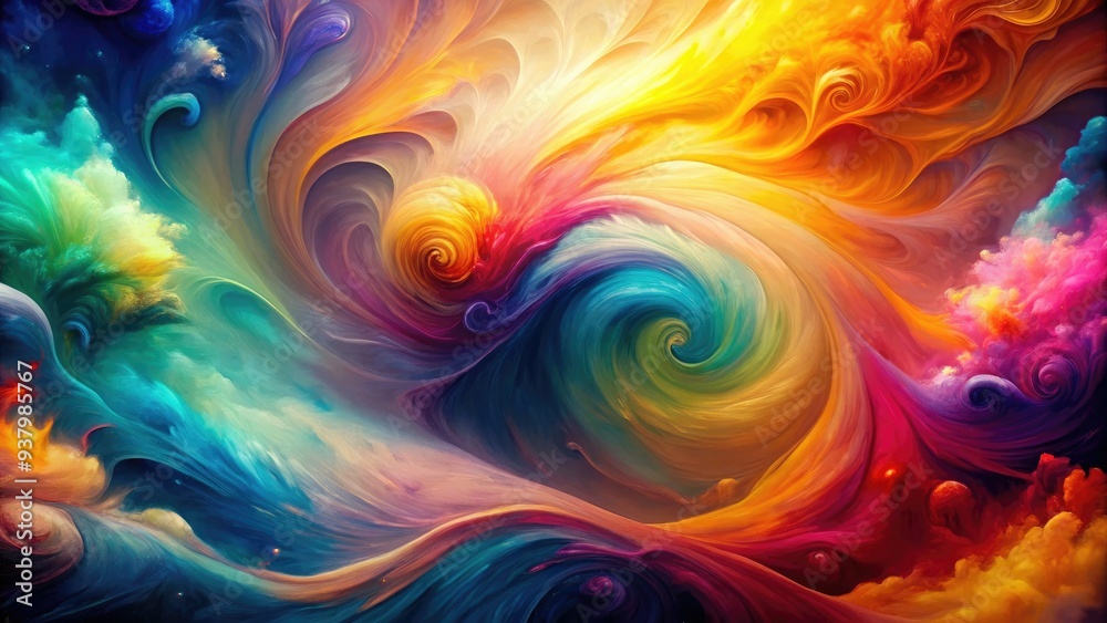 Abstract emulsion texture with vibrant colors blending together ...