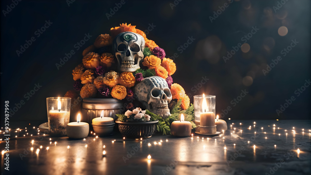 Glowing Digital Ofrenda with Neon Light Effects concept as A vibrant ...