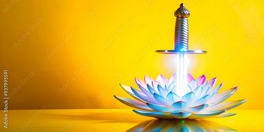 Holographic Lotus and Sword with Honor Text concept as A refined photo ...