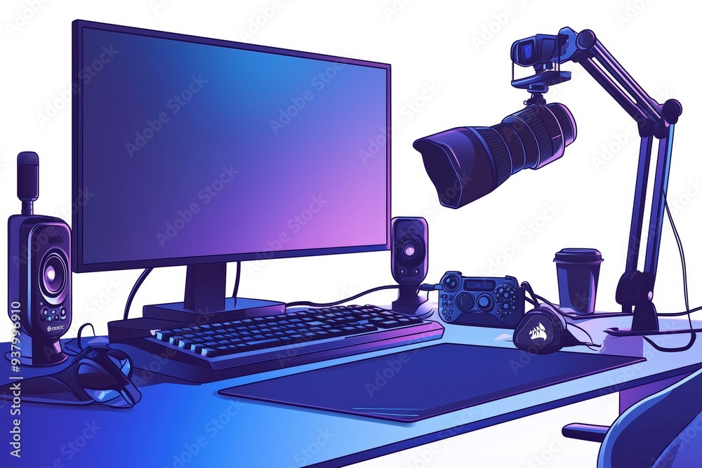 Simple drawing of a streaming setup with a microphone and camera ...