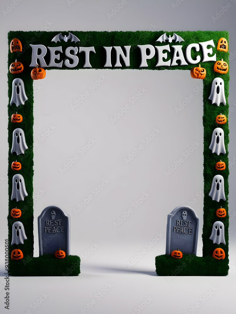 Flat Ghost and Tombstone Border with Rest in Peace Text concept as A ...