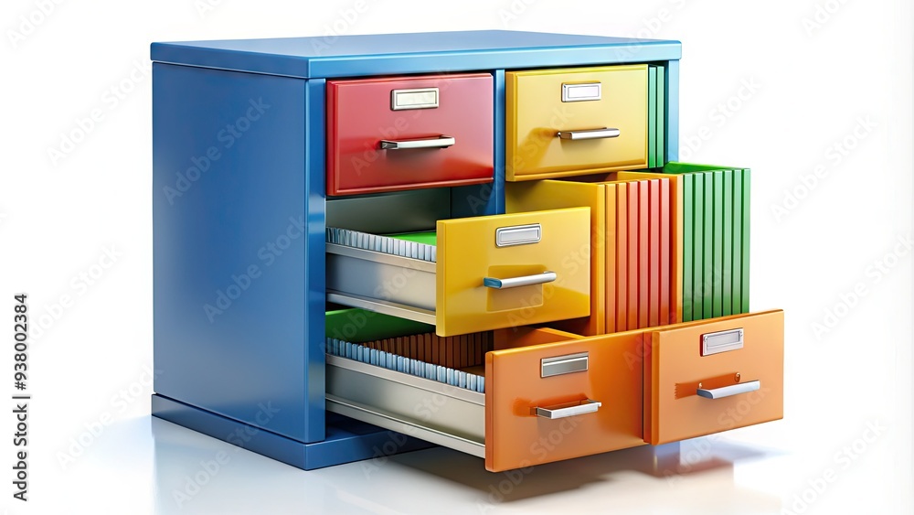 A colorful illustration of a filing icon, featuring a stylized cabinet ...