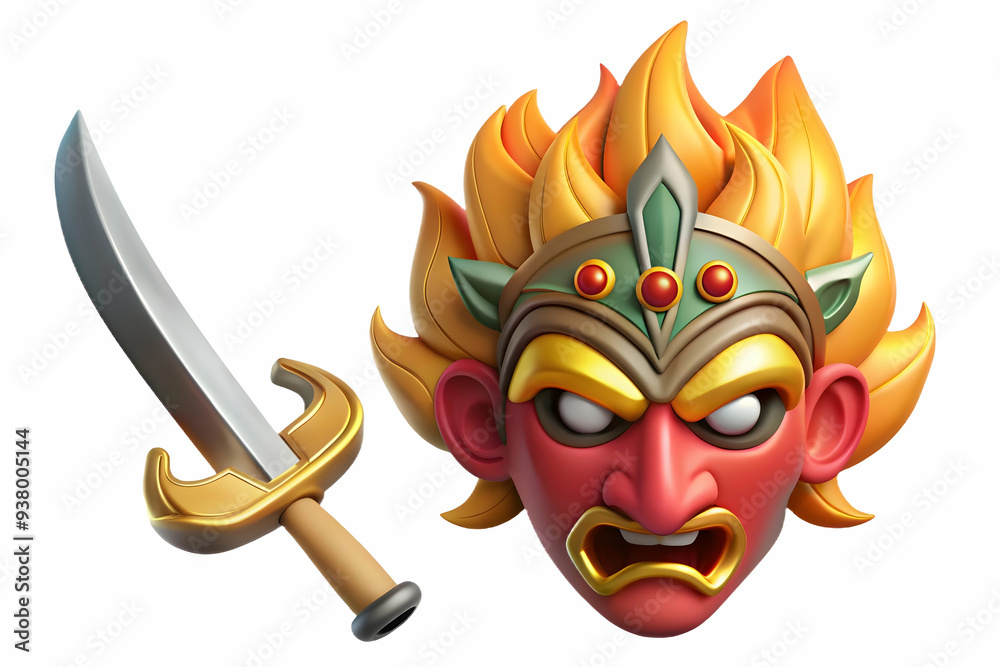 Ravana Mask and Flaming Sword Frame concept as Horizontal frame with a ...