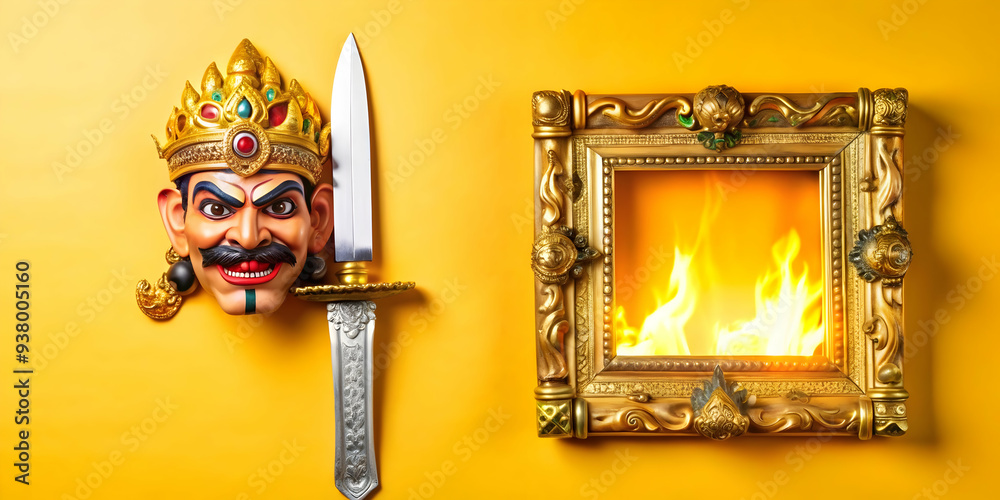 Ravana Mask and Flaming Sword Frame concept as Horizontal frame with a ...