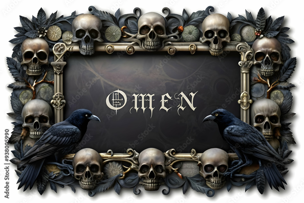 Raven and Skull Border with Omen Text concept as A dark and eerie ...