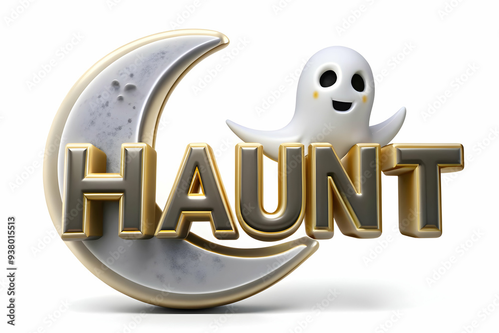 3D Ghost and Moon with Haunt Text concept as An isolated vector ...