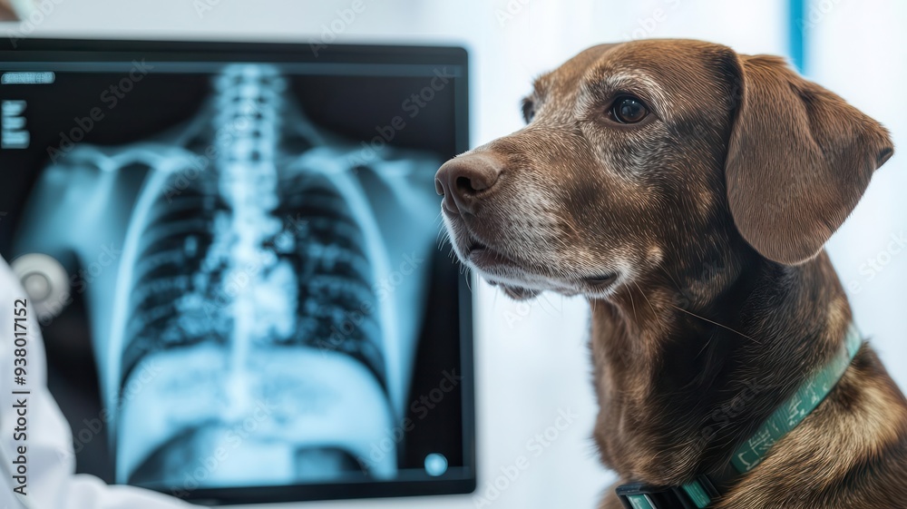 Xray of a dog s chest showing signs of lung disease, displayed on a ...