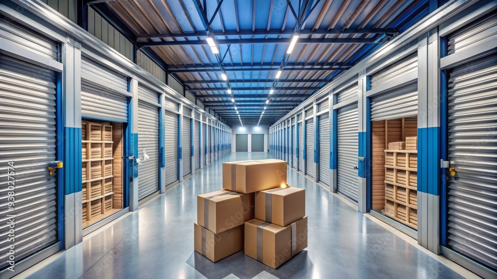Spacious, well-lit indoor storage facility with rows of neatly labeled ...