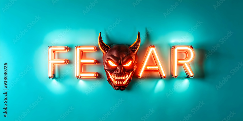 Flat Glowing Abstract Demon with Fear Text concept as A sleek glowing ...