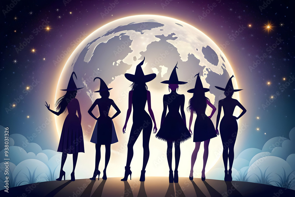 Flat Glowing Abstract Witches Coven concept as A sleek glowing abstract ...