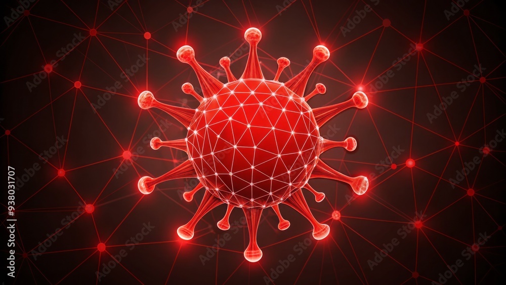 Stylized red virus icon with bold lines and geometric shape ...