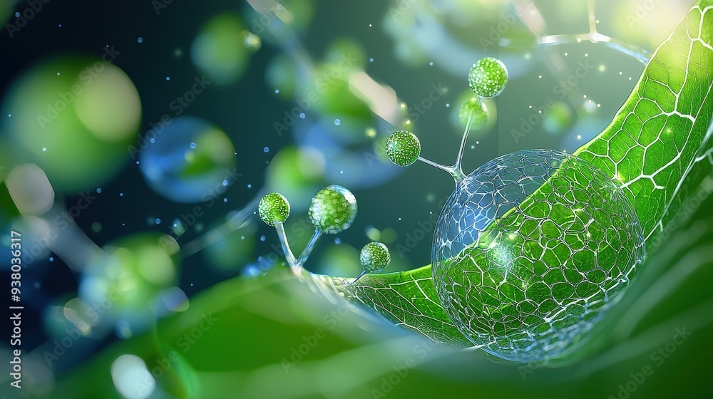 Using a microscope, a close-up of a leaf cross-section revealing the ...