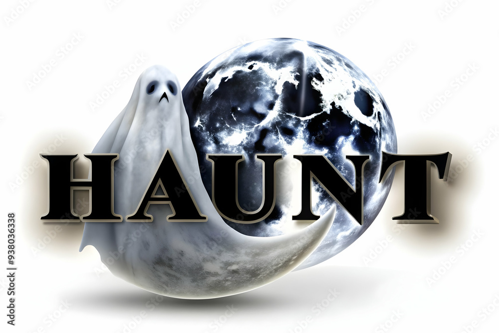 Ghost and Moon with Haunt Text concept as An isolated vector featuring ...