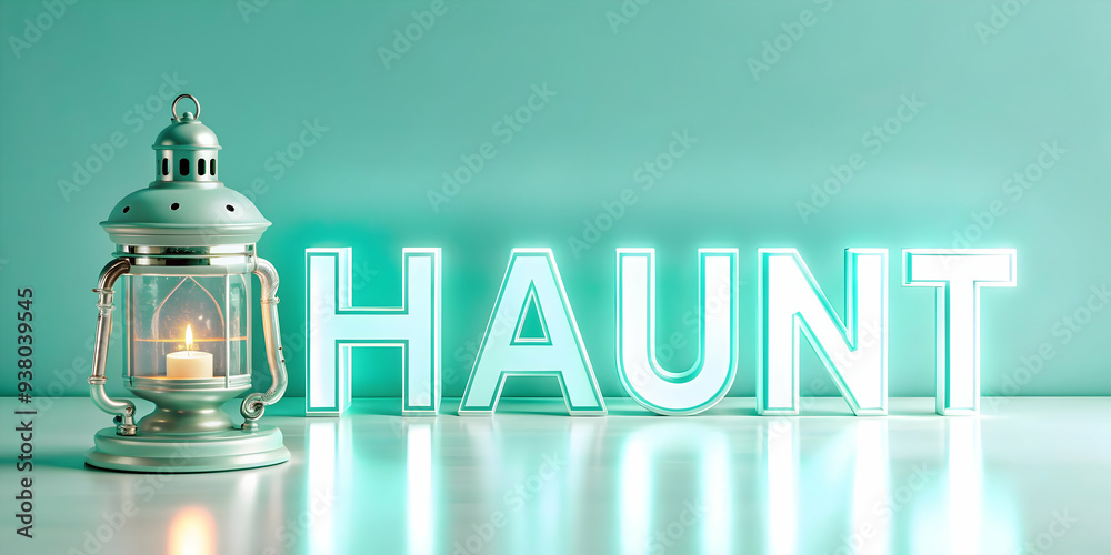 Holographic Ghost and Lantern with Haunt Text concept as A vibrant ...