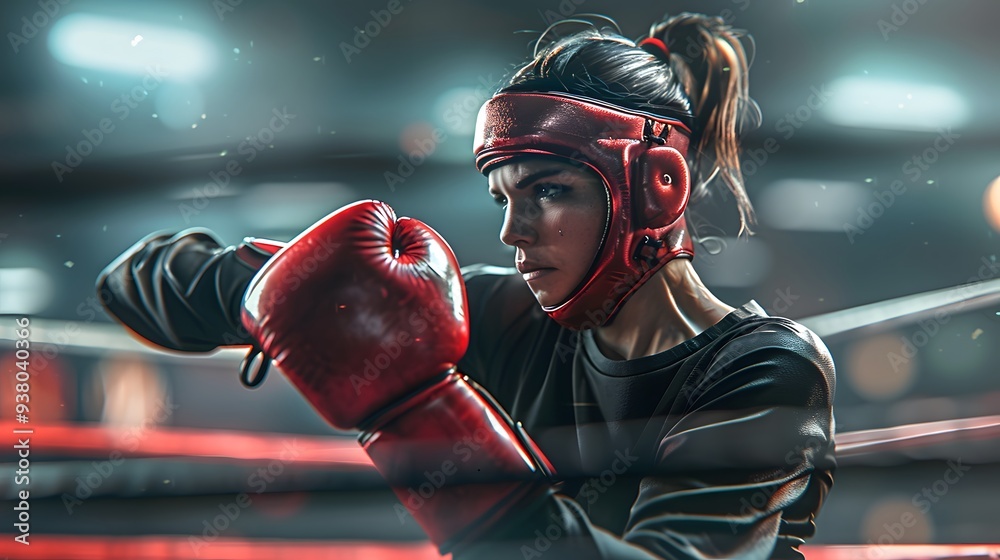 Woman in Boxing Gear: A woman in boxing gear, including gloves and ...