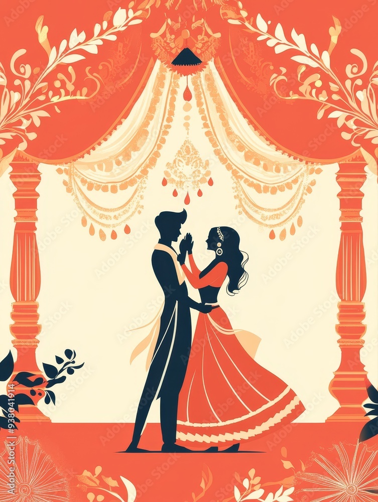 Romantic Indian Wedding Ceremony Silhouette Illustration - A silhouette ...