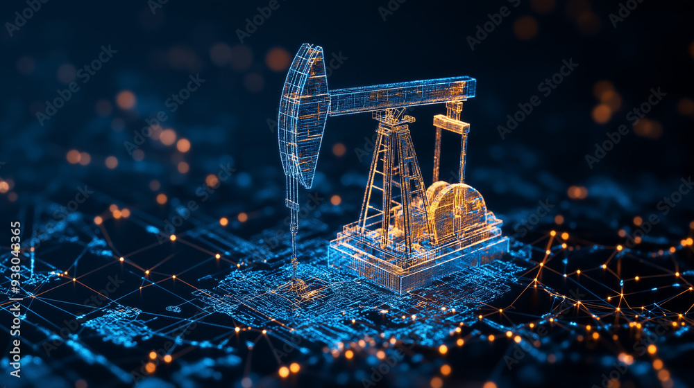 Photo & Art Print oil pumping machine, oilfield extraction, modern ...