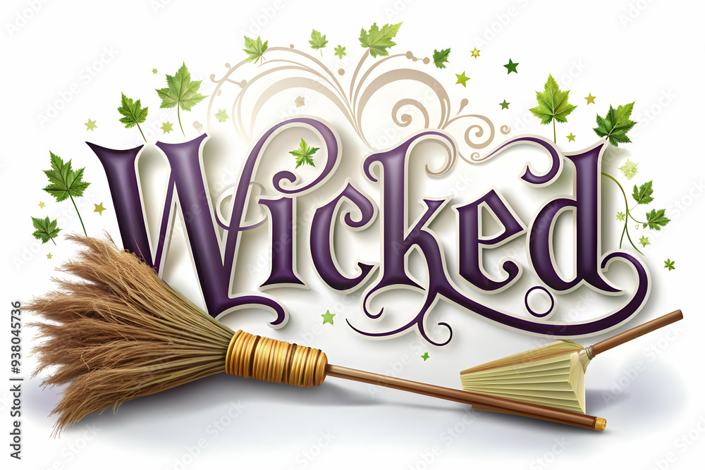 Witchs Grimoire and Broom with Wicked Text concept as An isolated ...