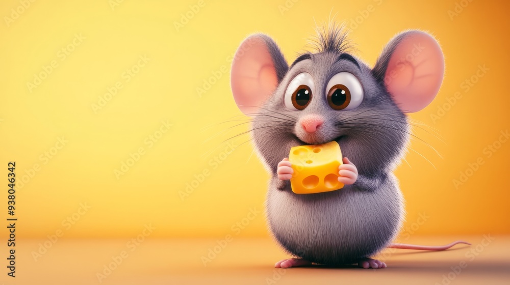 Cheeky Charm: A Cute Cartoon Mouse with a Round Body and Grey Fur ...
