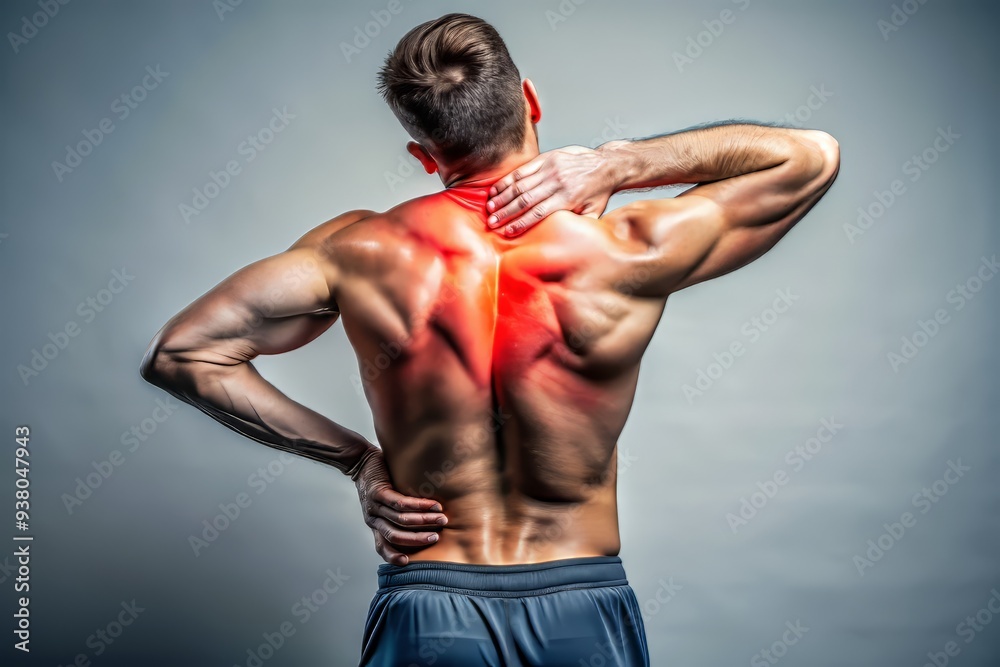 Neck pain and back pain ,Experiencing muscle pain, man holds his neck ...