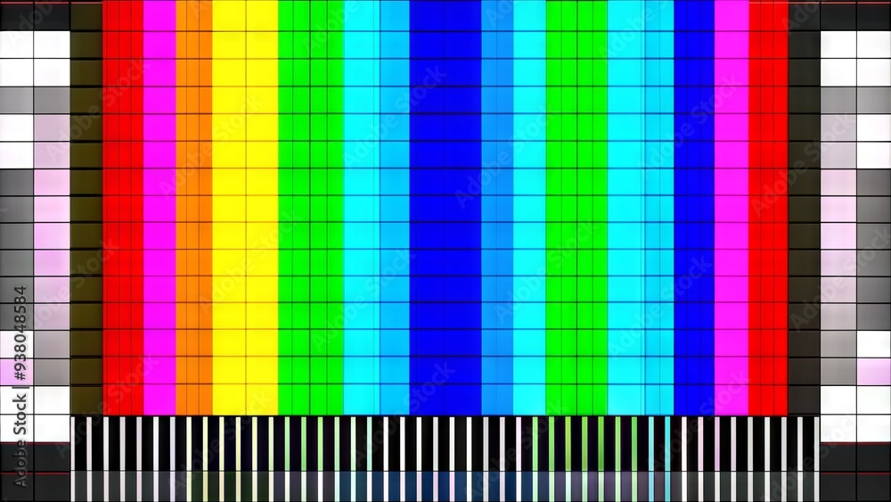 Vibrant colorful test pattern with vertical bars and numeric ...
