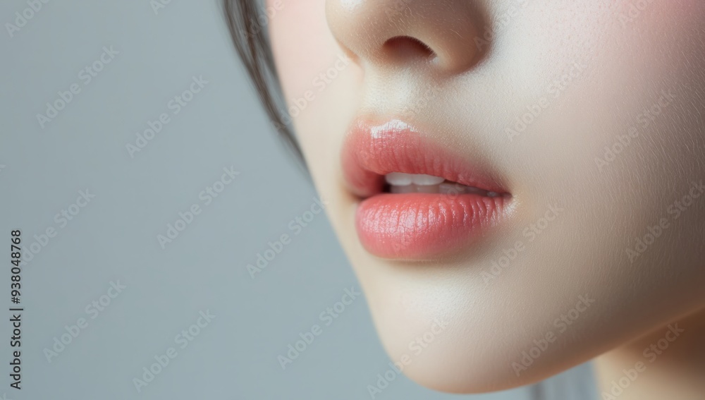 Ethereal Beauty: Close-up of an Asian Woman's Clear Skin and Pink Lips ...