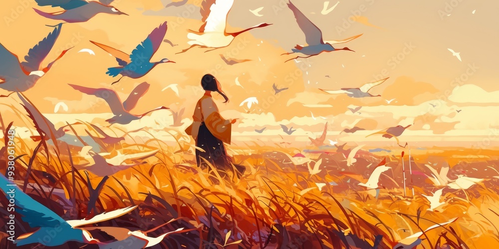 Autumn's Prelude: Elegant Minimalist Design of Migrating Birds in Anime ...