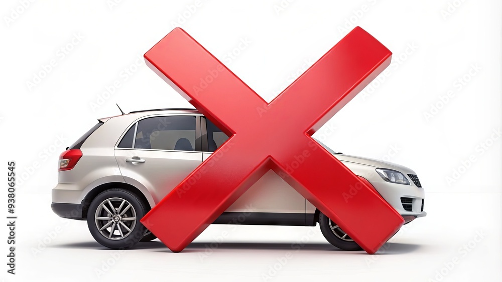 Warning symbol of a car accident with a bold red "X" mark through a ...